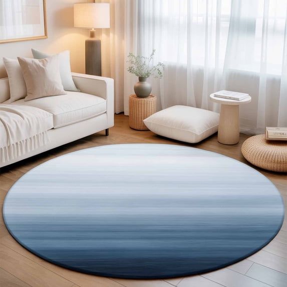 Blue Gradient Stripe Round Rug 5ft Modern Abstract Art Washable Area ...