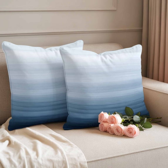 Blue Gradient Stripe Waterproof Throw Pillow Covers Set of 2 Modern ...