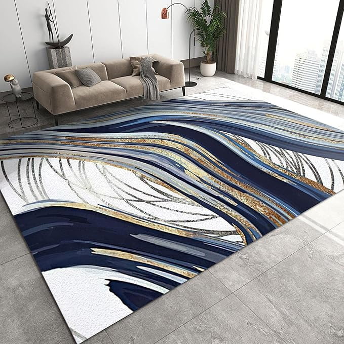 Blue Gradient Striped Area Rug, Simple Abstract Print Rugs, Indoor Non ...