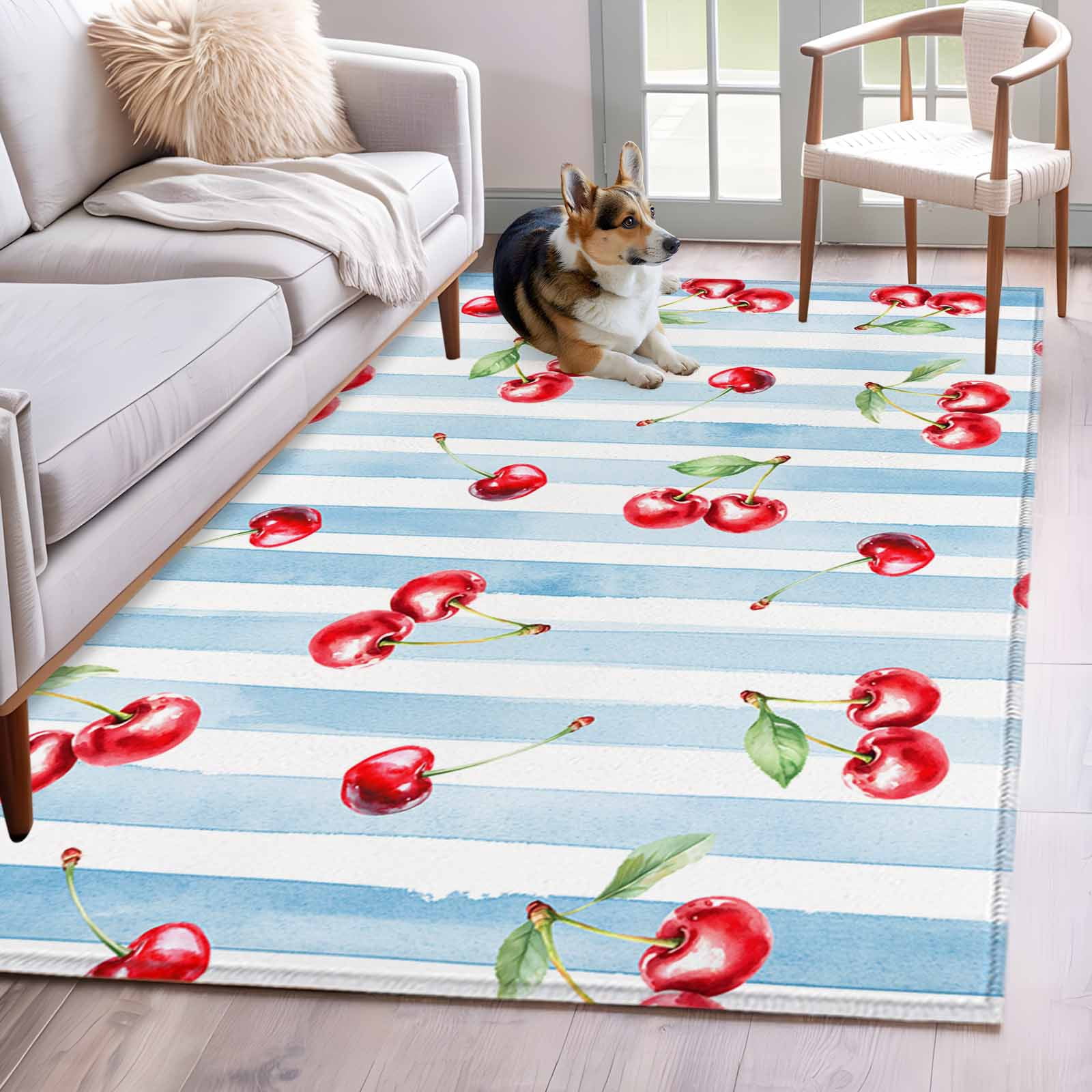 Blue Gradient Stripes 3'x5' Rug for Bedroom Foot of Bed Small Living ...