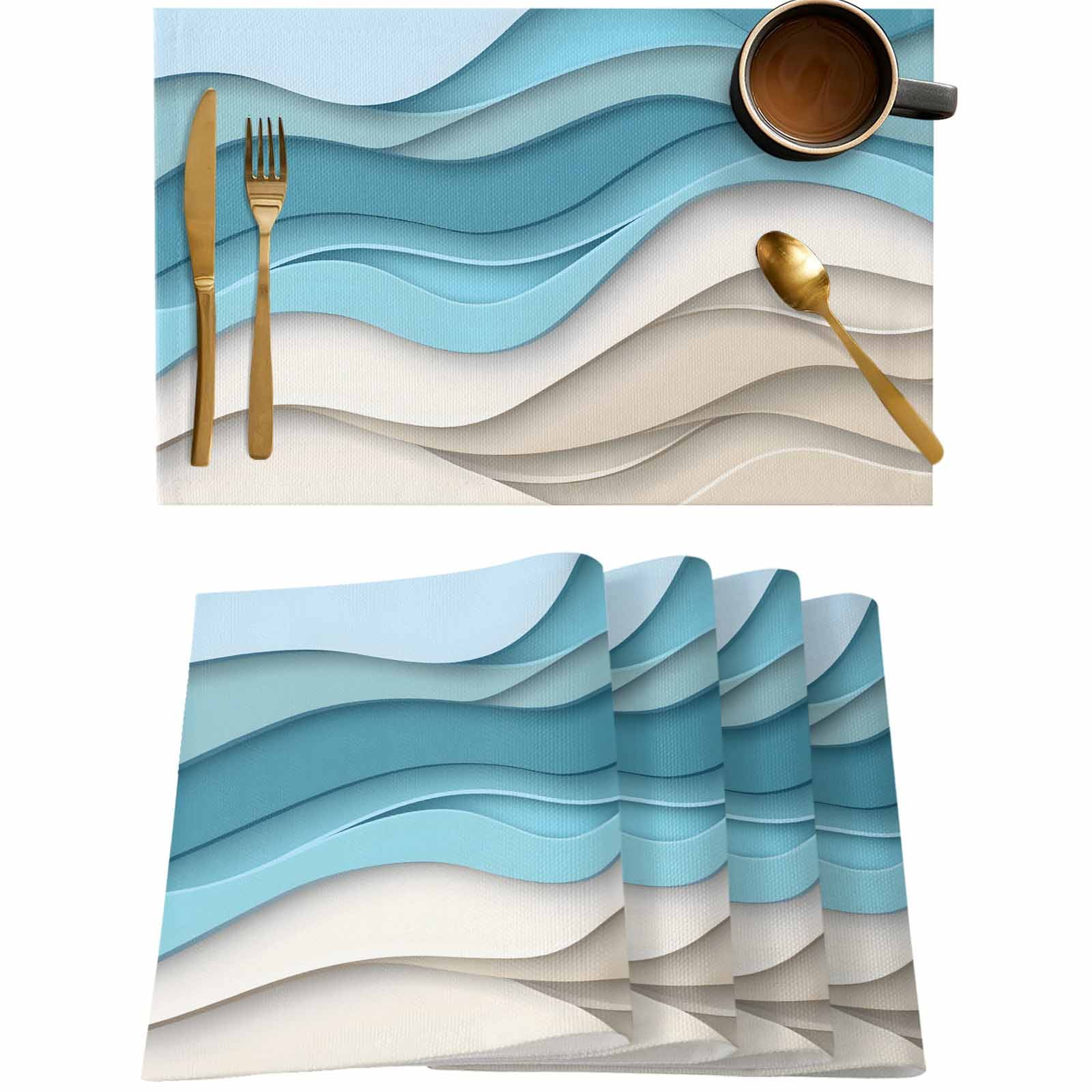 Blue Gradient Stripes Abstract Geometric Placemats Set of 4,Wipeable ...