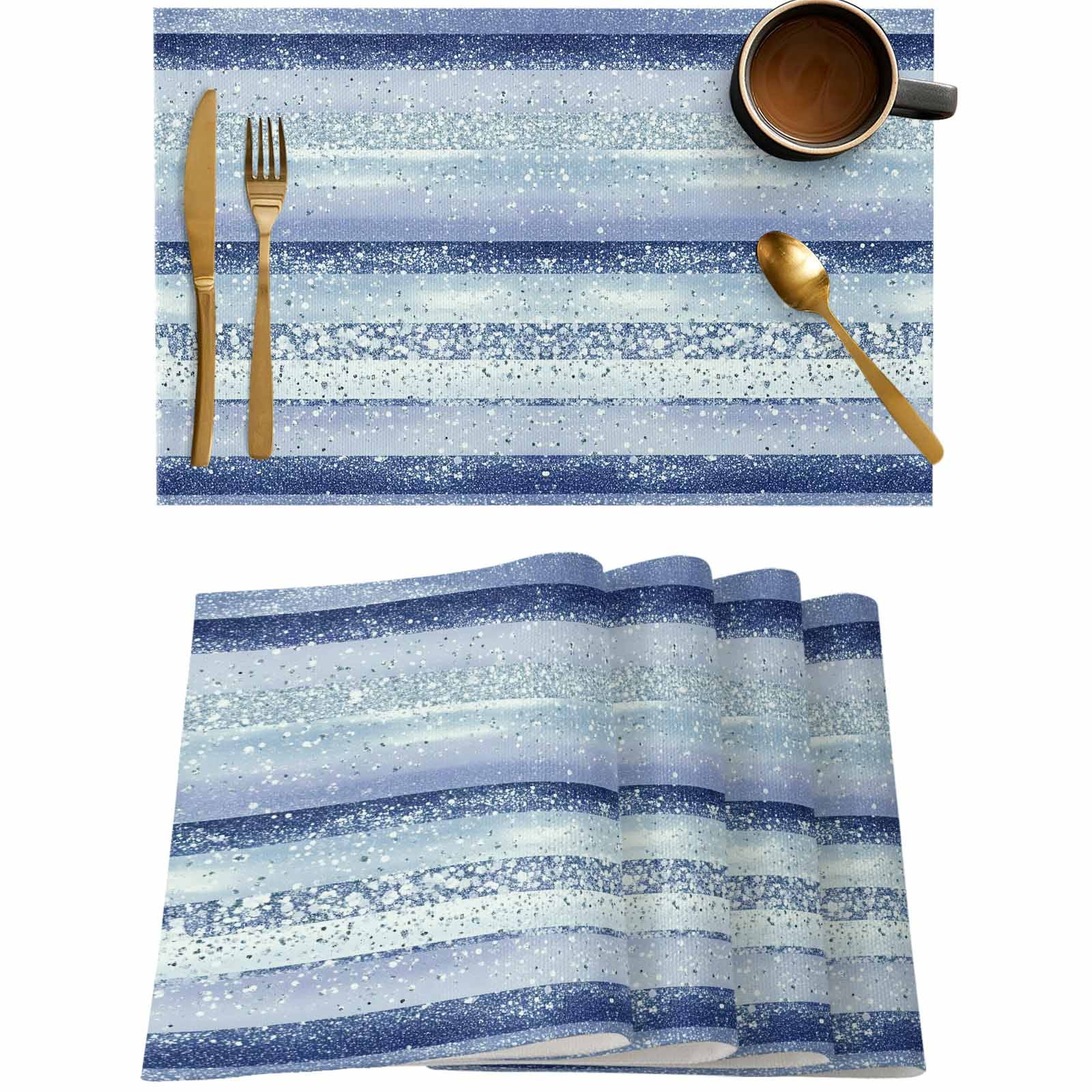 Blue Gradient Stripes Dots Placemats Set of 4,Wipeable Washable Table ...