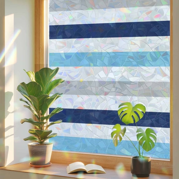 Blue Gradient Stripes Geometric Window Privacy Film, Rainbow Film ...