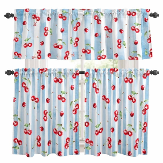Blue Gradient Stripes Kitchen Curtains Set for Windows, Summer Red ...