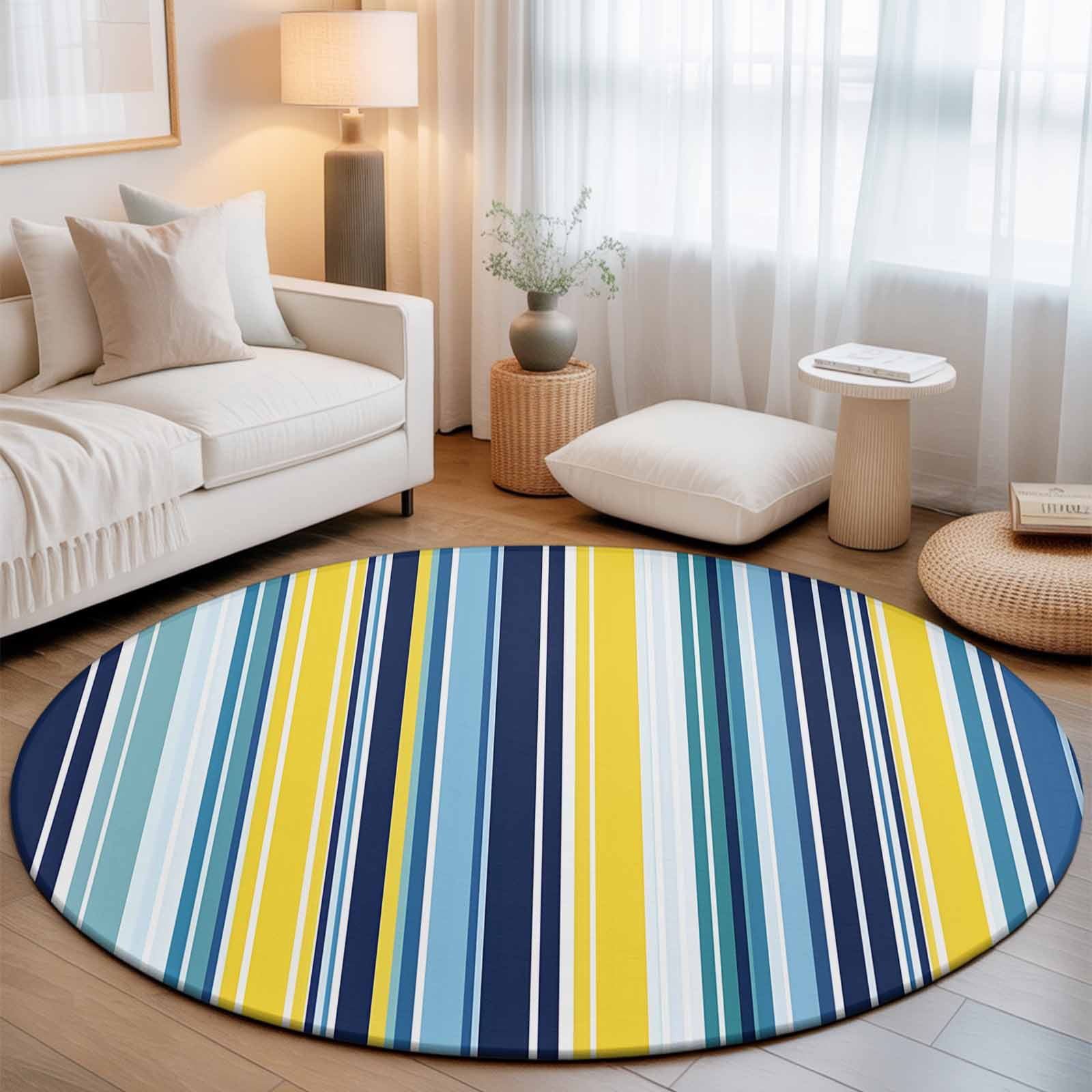 Blue Gradient Stripes Round Rug 5ft Color Line Abstract Geometric ...