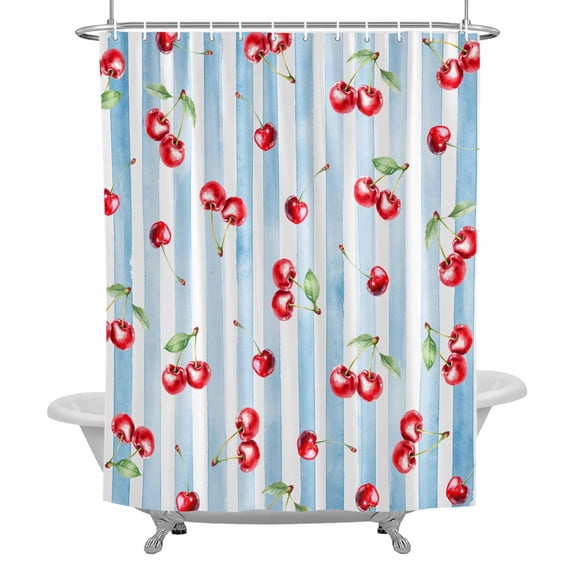 Blue Gradient Stripes Shower Curtain for Bathroom, Summer Red Cherry ...