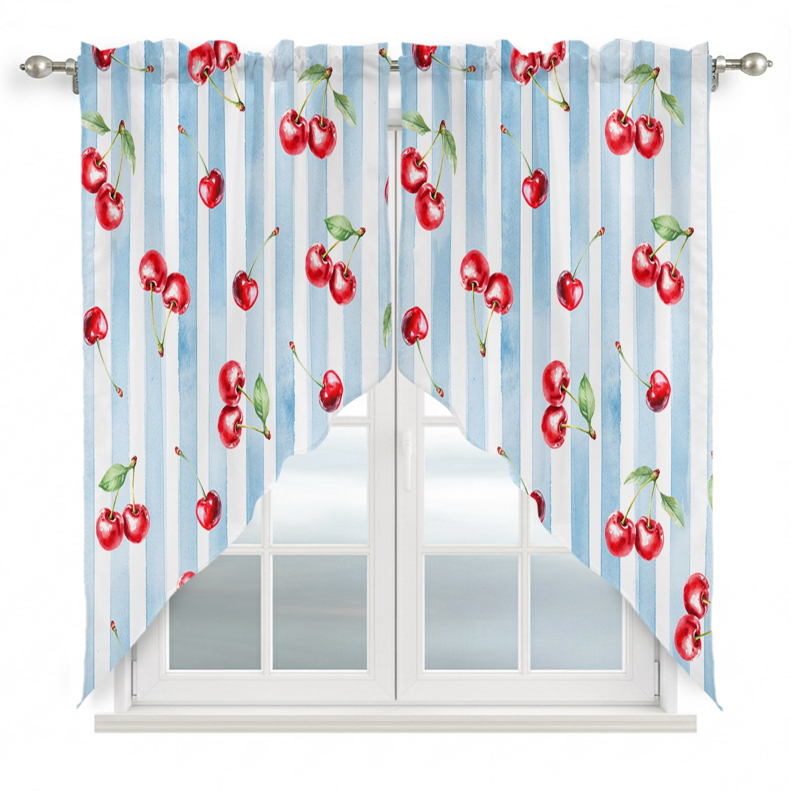 Blue Gradient Stripes Swag Curtain Valance for Window 2 Panels Summer ...