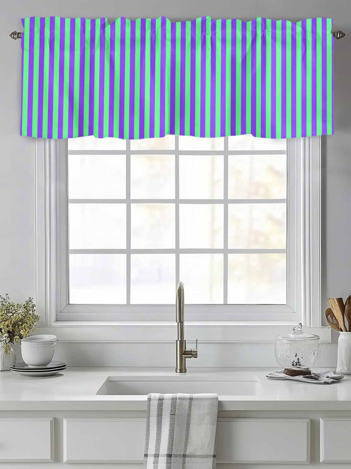 Blue Gradient Stripes Valances for Windows,Kitchen Valance Rod Pocket ...