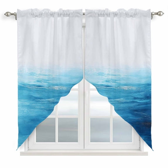 Blue Gradient Swag Curtain Valance for Window 2 Panels Ocean Abstract ...