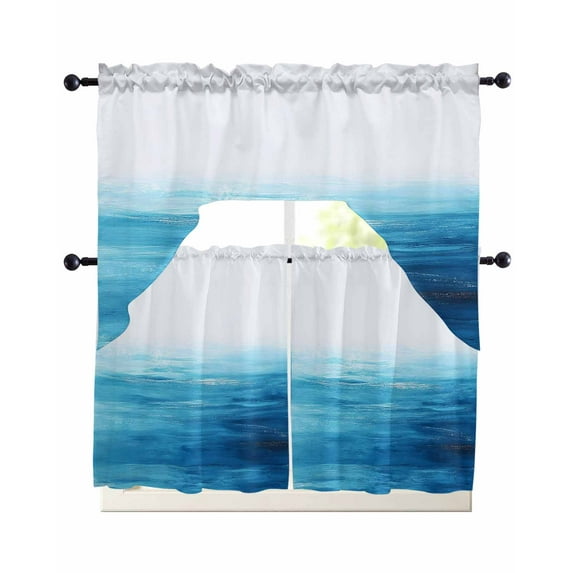 Blue Gradient Swag Valance and Tier Curtains Set Ocean Abstract Sea ...