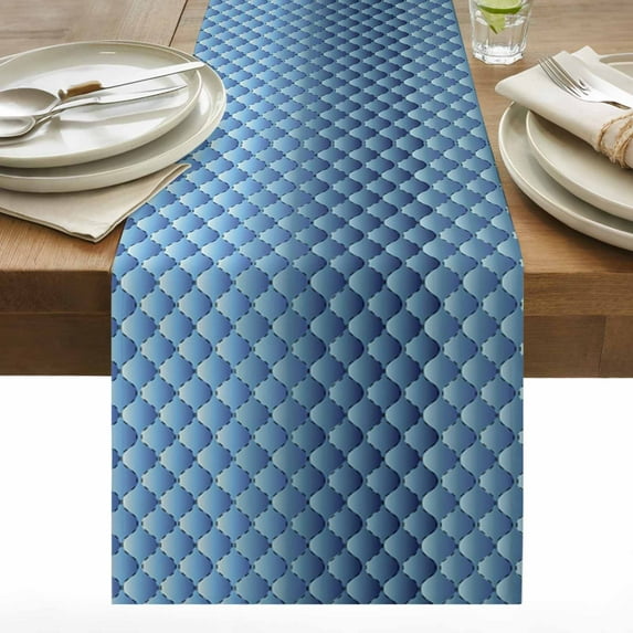Blue Gradient Table Runner 13x90 inch Texture Striped Cotton Linen ...
