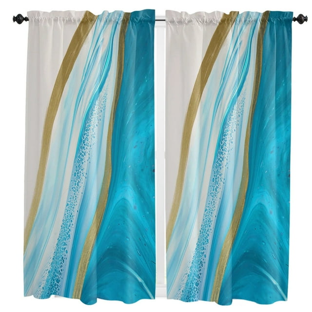 Blue Gradient Texture Marbling Curtain Home Decoration Living Room ...