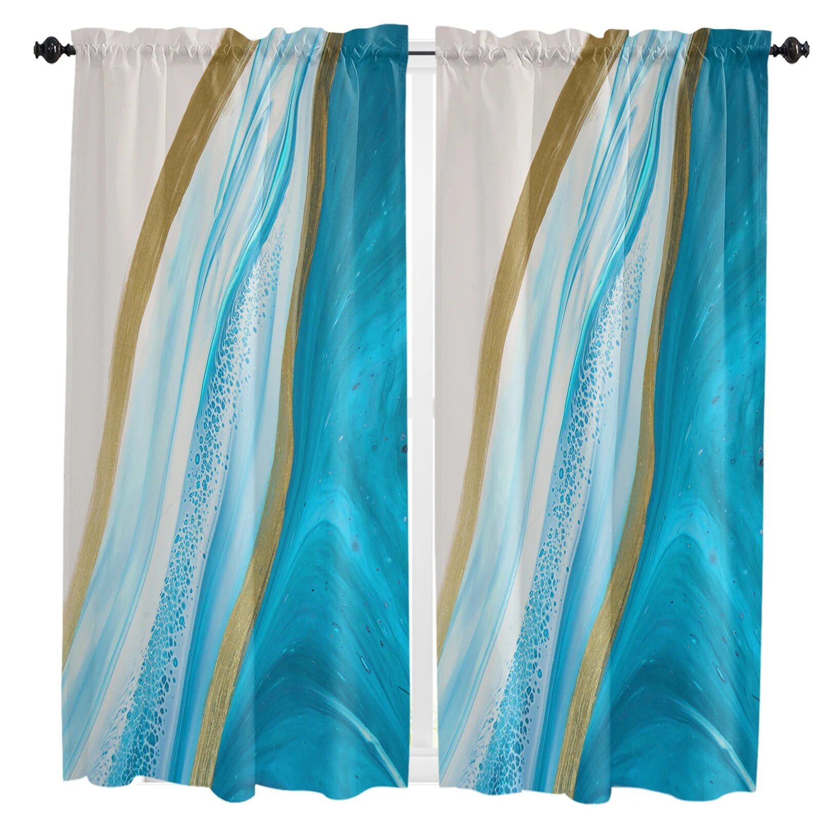 Blue Gradient Texture Marbling Curtain Home ration Living Room Short ...