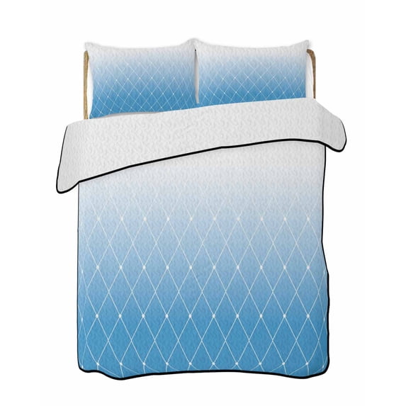 Blue Gradient Texture Quilts Bedding Set Queen Size Rhombus Geometric ...