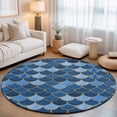 Blue Gradient Texture Round Rug 5ft Abstract Fish Scales Washable Area ...