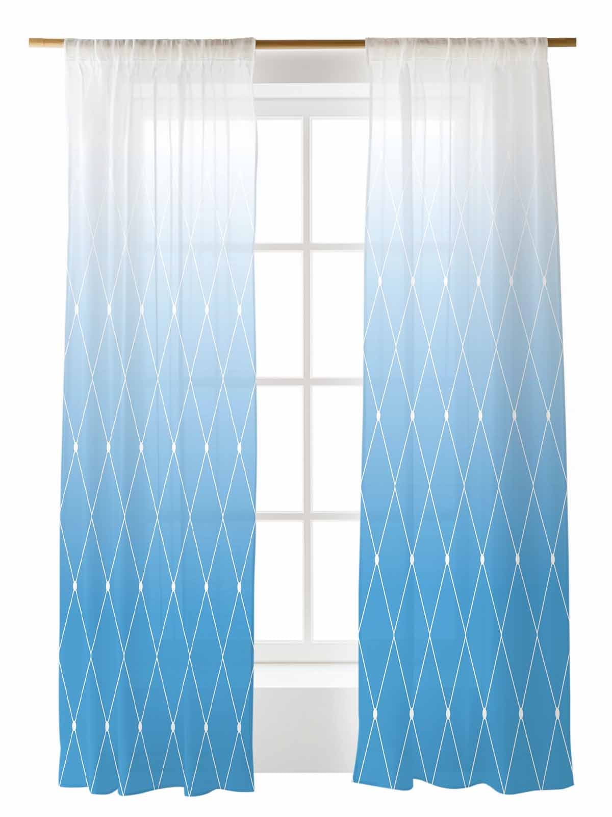 Blue Gradient Texture Sheer Curtains 108 Inch Long 2 Panels, Rhombus ...