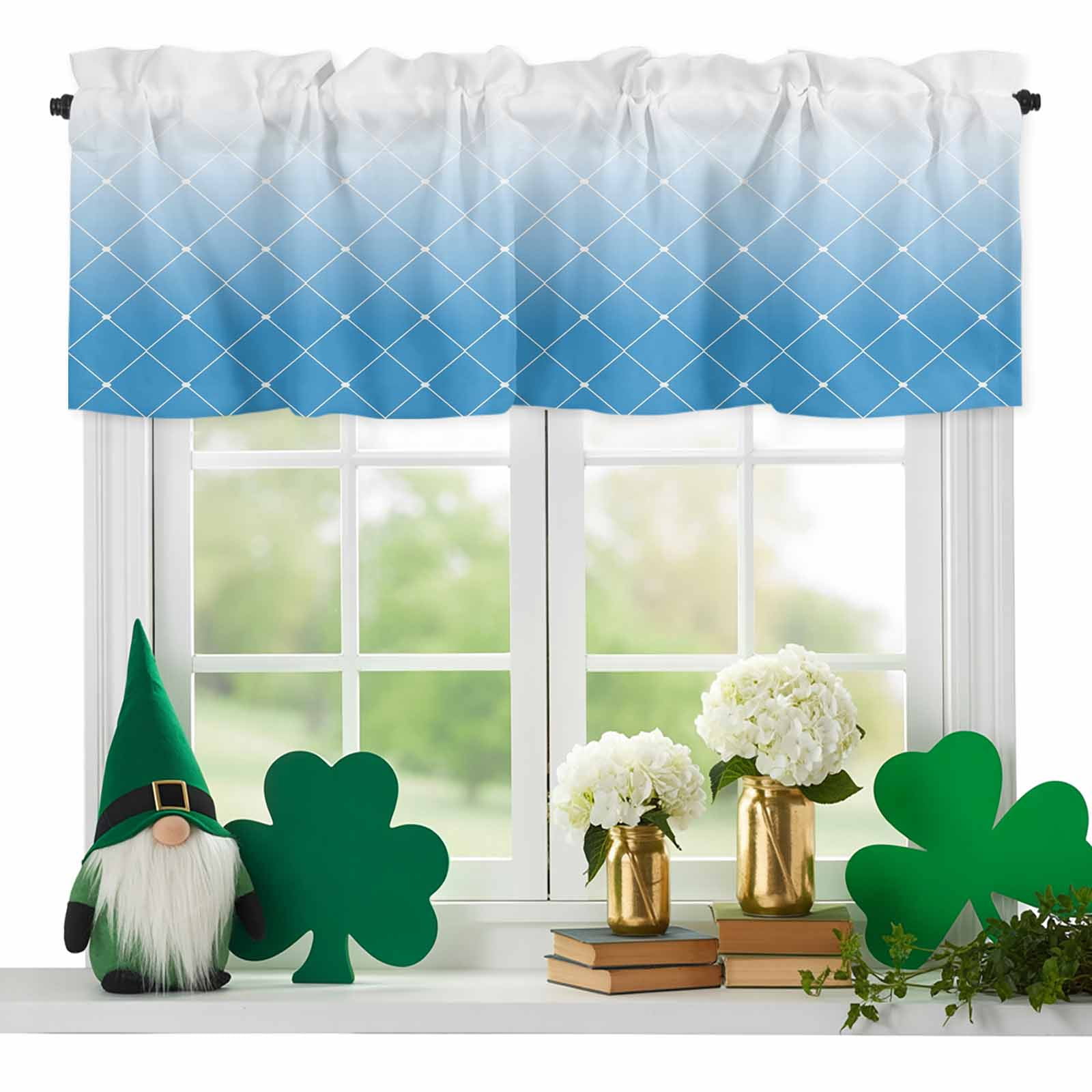 Blue Gradient Texture Valances for Windows, Rhombus Geometric Lines ...