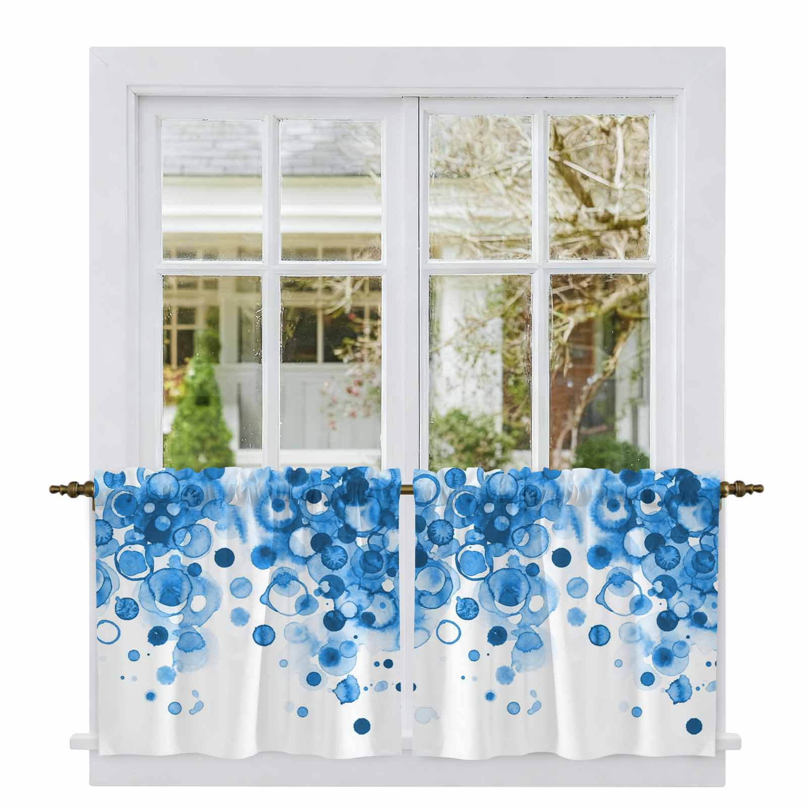 Blue Gradient Tier Curtains 36 Inch Length, Abstract Polka Dots Vintage ...