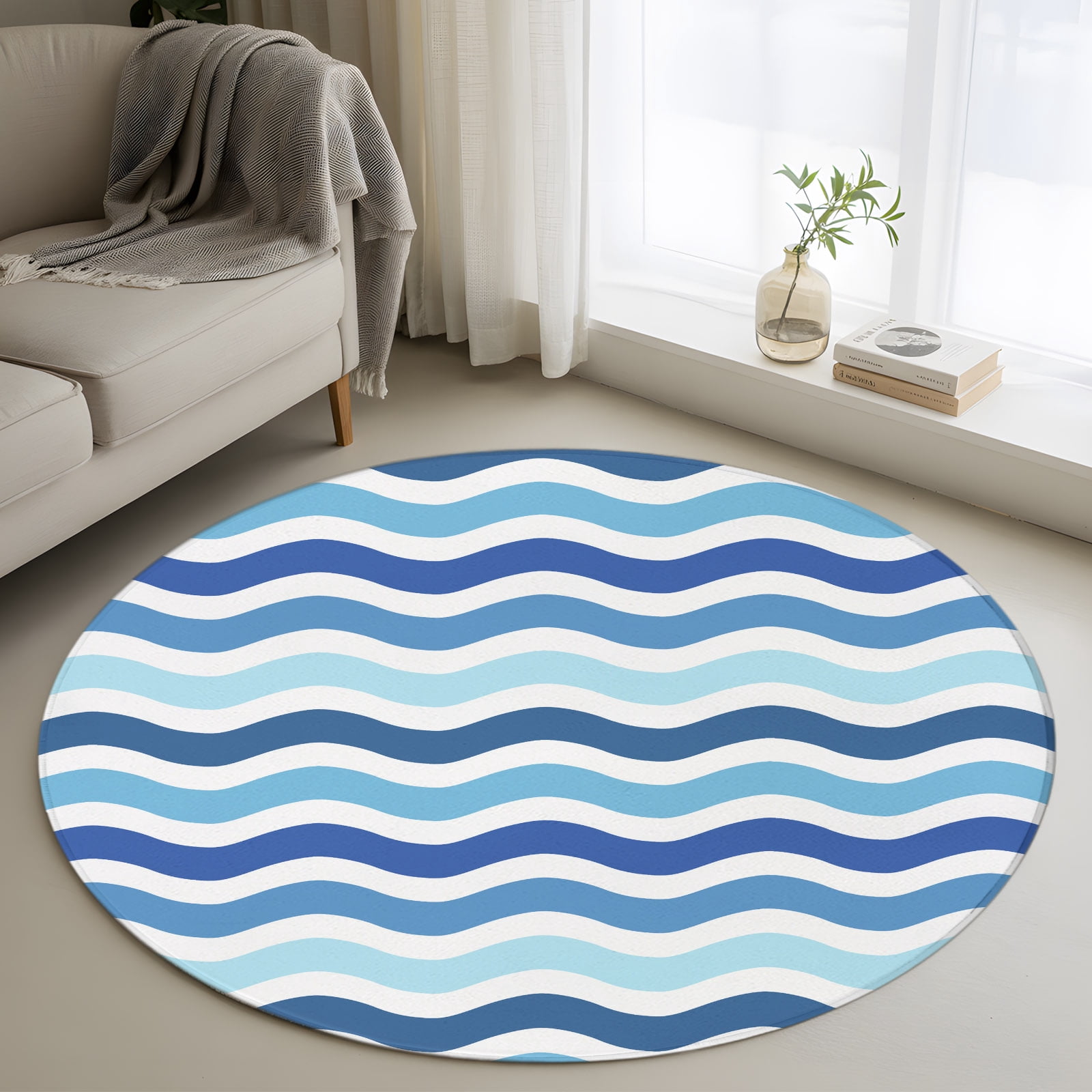 Blue Gradient Water Ripple 3.3' Round Rug for Bedroom Reading Corner ...