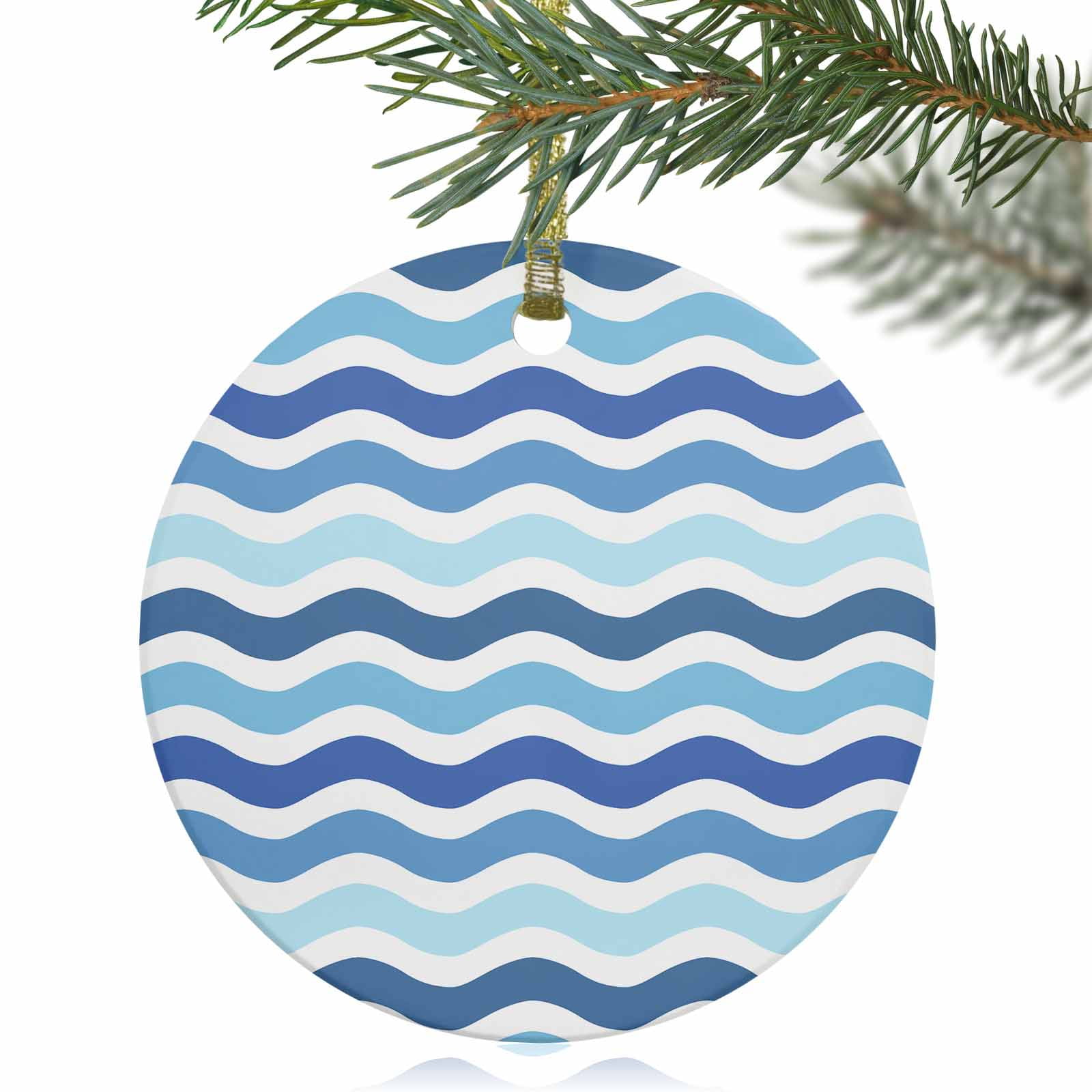 Blue Gradient Water Ripple Christmas Ceramic Ornament 2025,3" Round ...