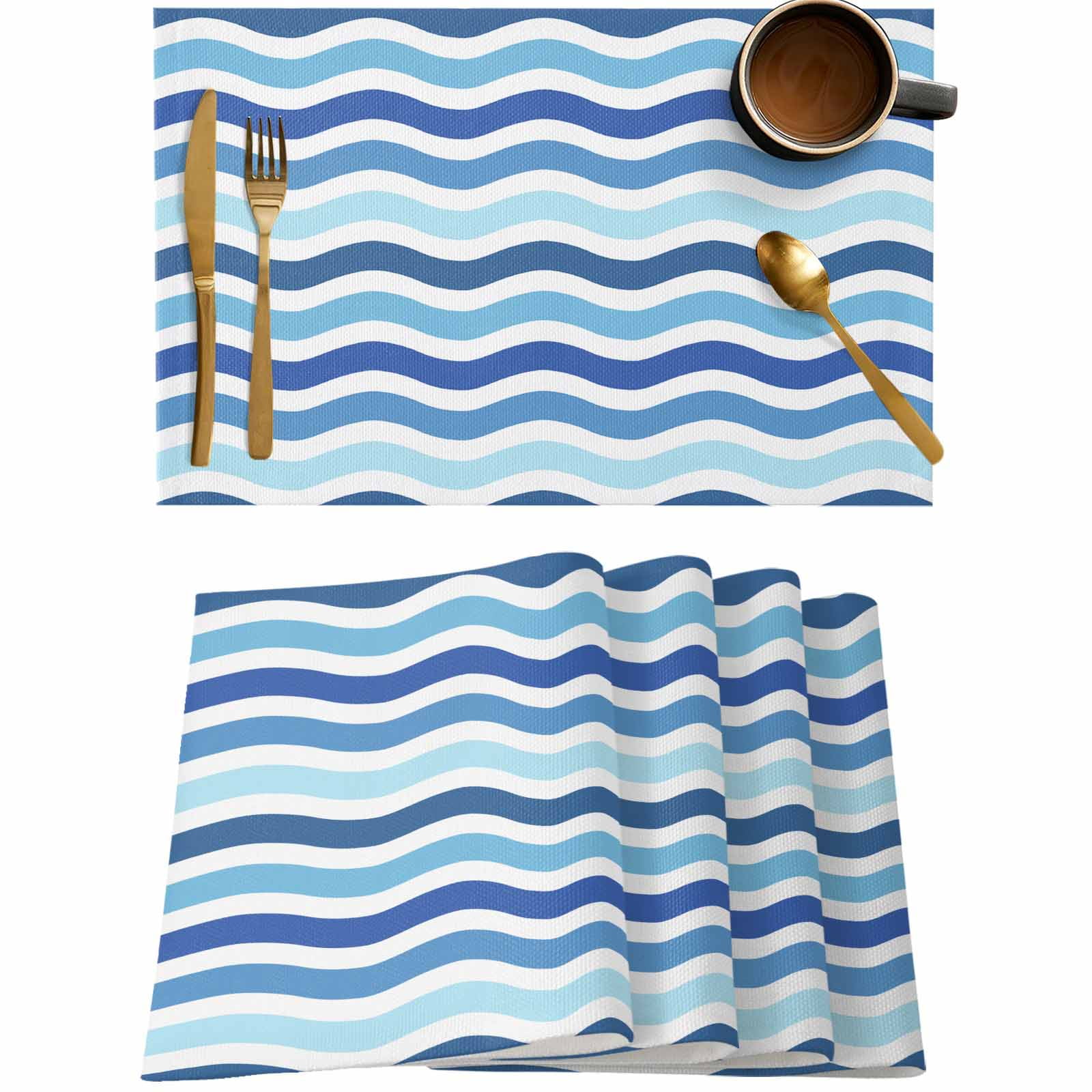 Blue Gradient Water Ripple Placemats Set of 4,Wipeable Washable Table ...