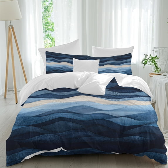 Blue Gradient Water Ripple Queen Size Bed Set,Abstract Color Block Art ...