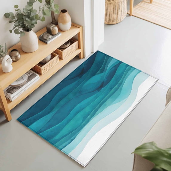 Blue Gradient Water Ripple Rectangle Rug 2'x3' Ombre Abstract Geometric ...