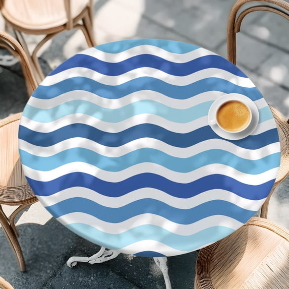Blue Gradient Water Ripple Round Fitted Tablecloth with Elastic Edge ...