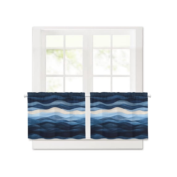 Blue Gradient Water Ripple Short Blackout Curtains 24 Inch Long ...