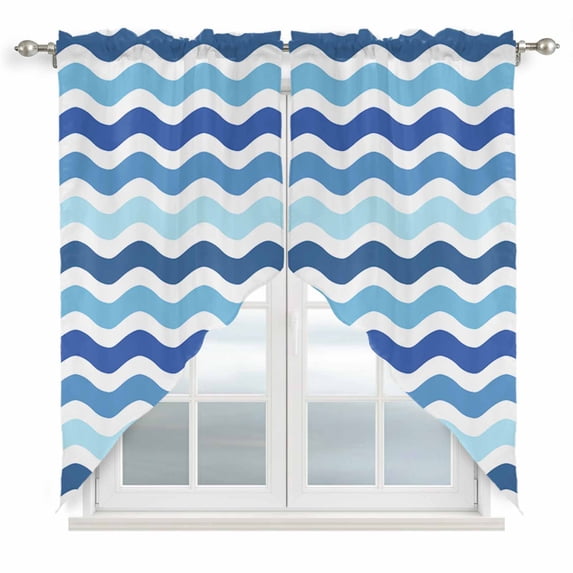 Blue Gradient Water Ripple Swag Curtain Valance for Window 2 Panels ...