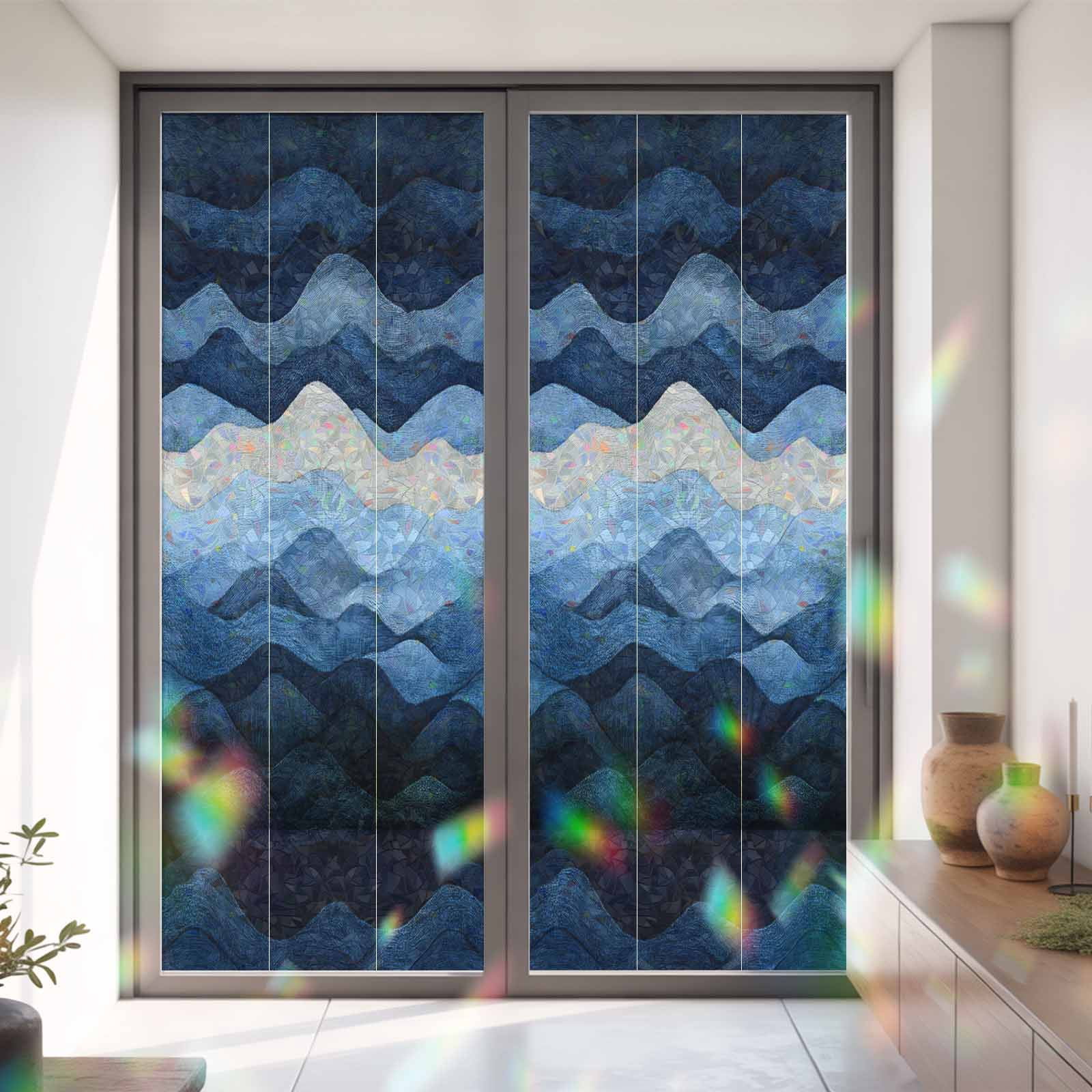 Blue Gradient Water Ripple Window Privacy Film, Rainbow Film Decorative ...