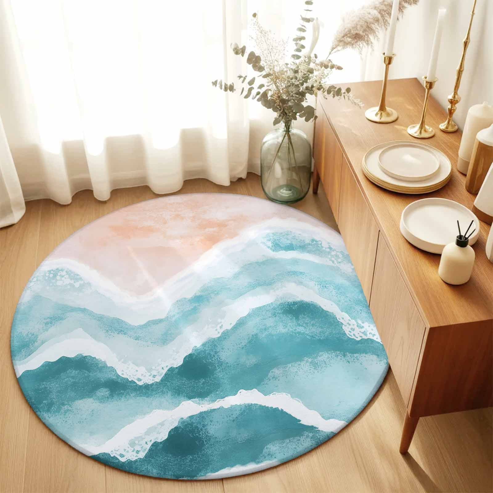 Blue Gradient Water Ripples Beach Round Rug 3ft Abstract Ocean Waves ...