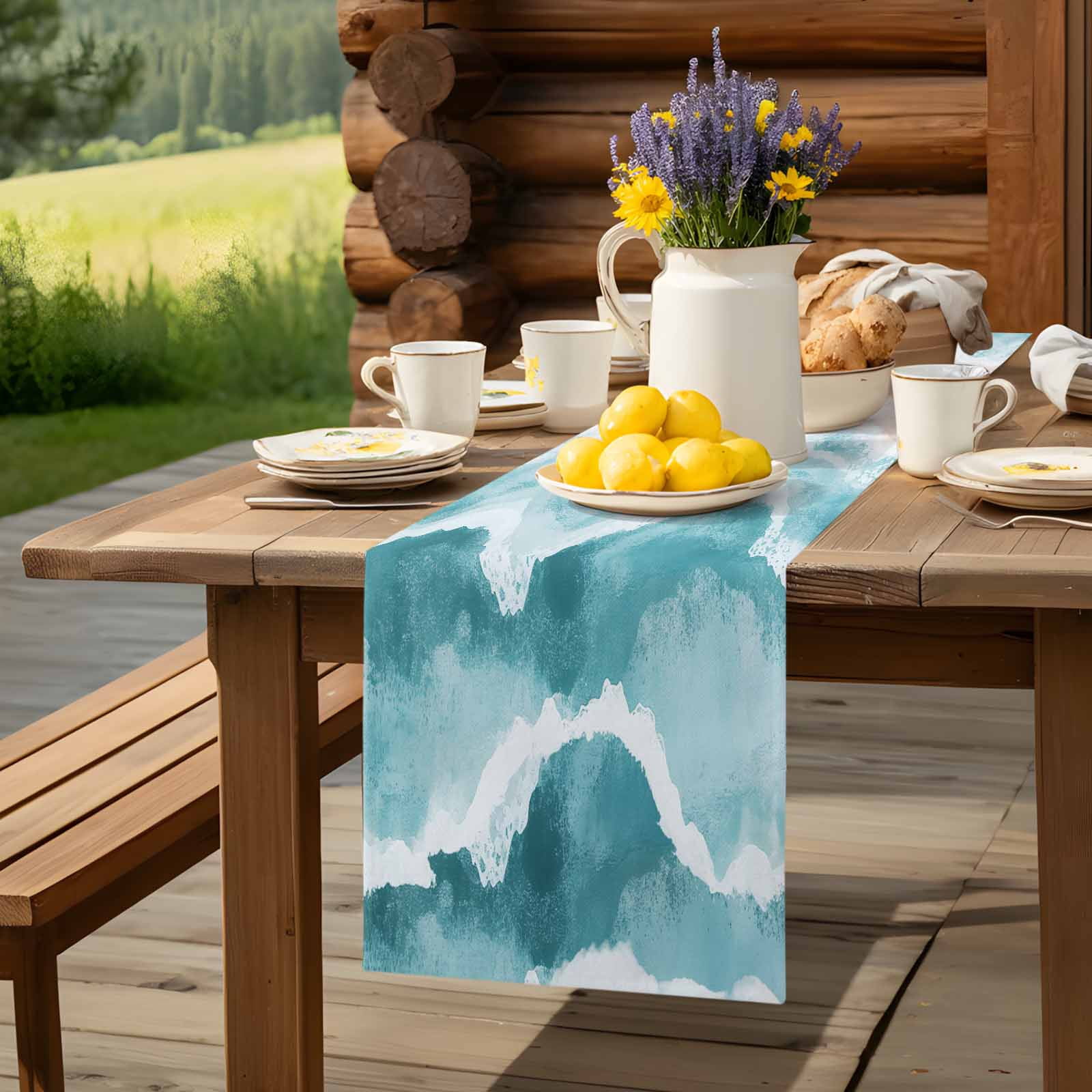 Blue Gradient Water Ripples Beach Table Runner 60 Inch Long Abstract ...