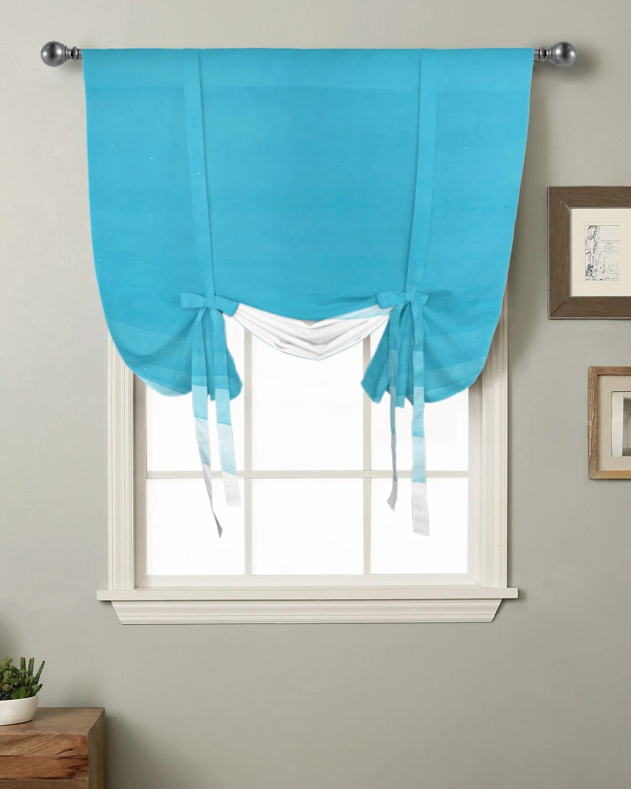 Blue Gradient Watercolor Kitchen Short Window Curtain Rod Pocket ...