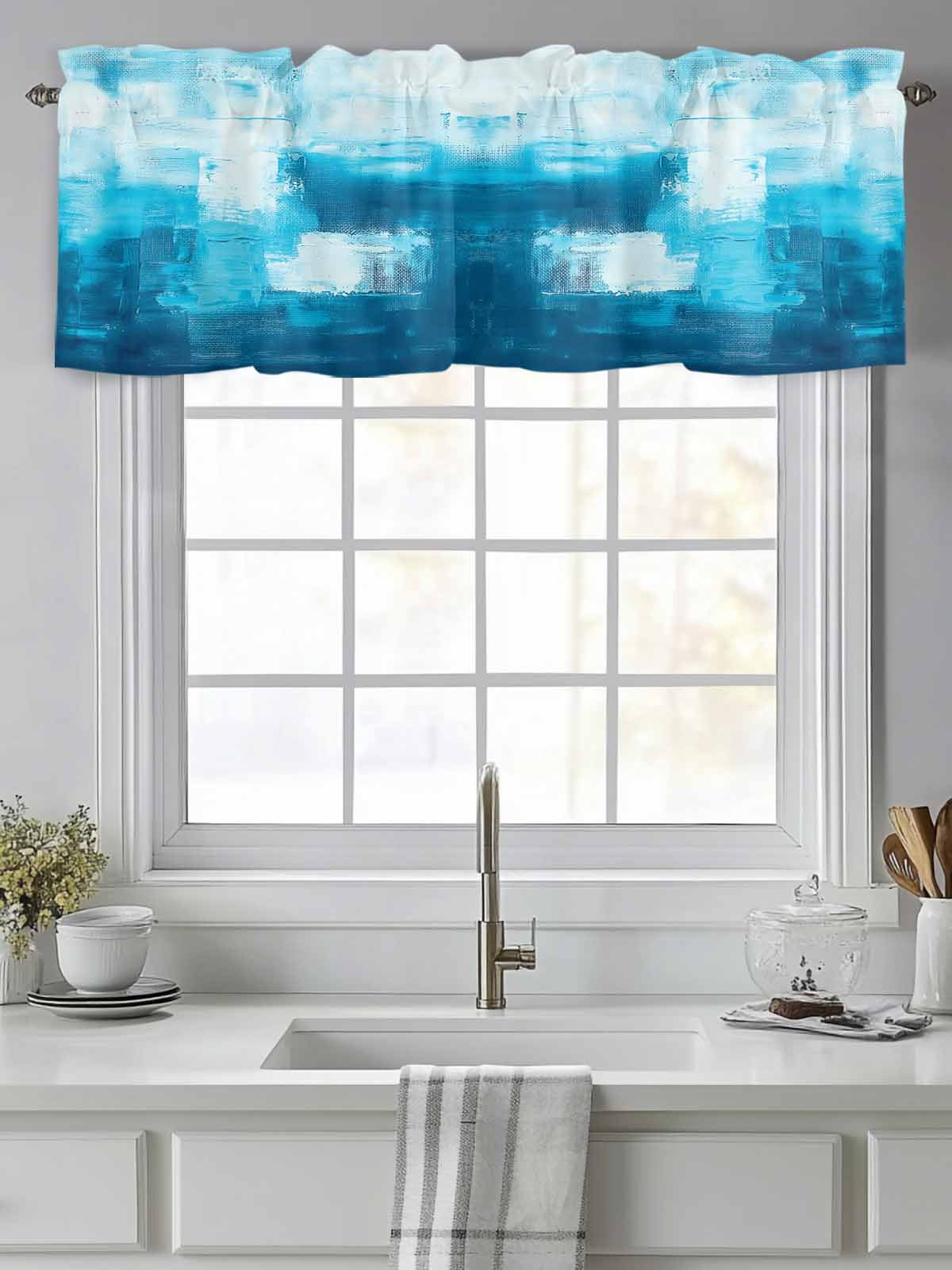 Blue Gradient Watercolor Oil Painting Style Valances for Windows ...