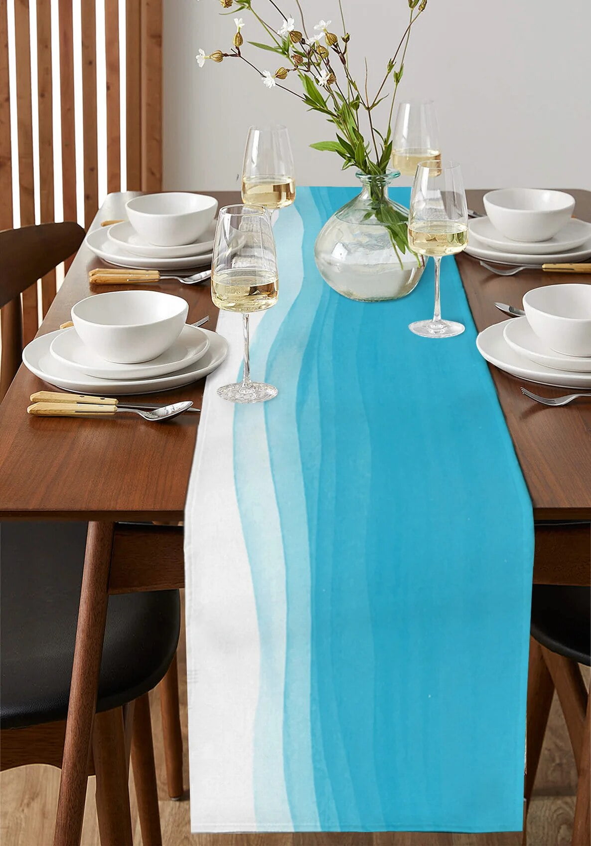 Blue Gradient Watercolor Table Runner Wedding Coffee Table Decor ...