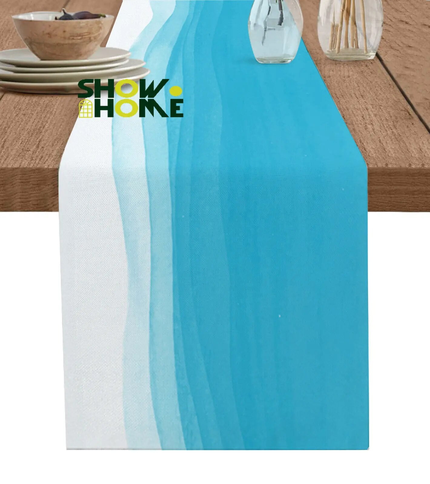Blue Gradient Watercolor Table Runner Wedding Coffee Table r Tablecloth ...