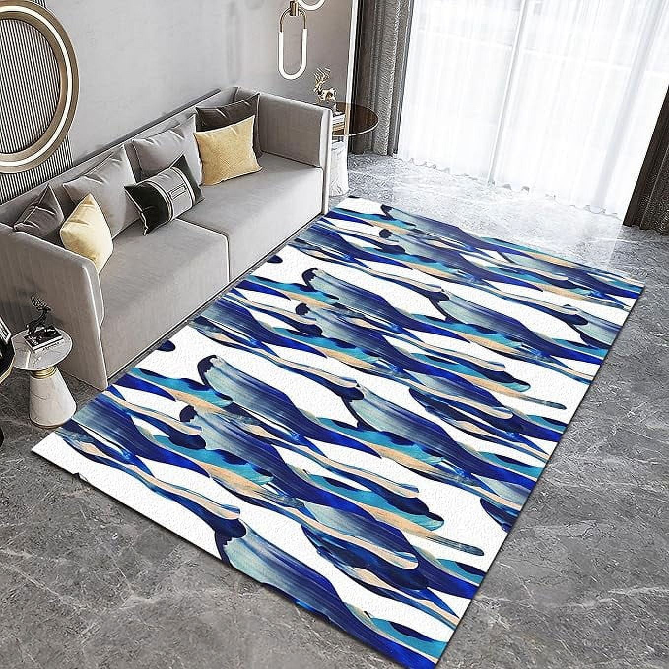 Blue Gradient Watercolor Texture Area Rug, Modern Abstract European ...