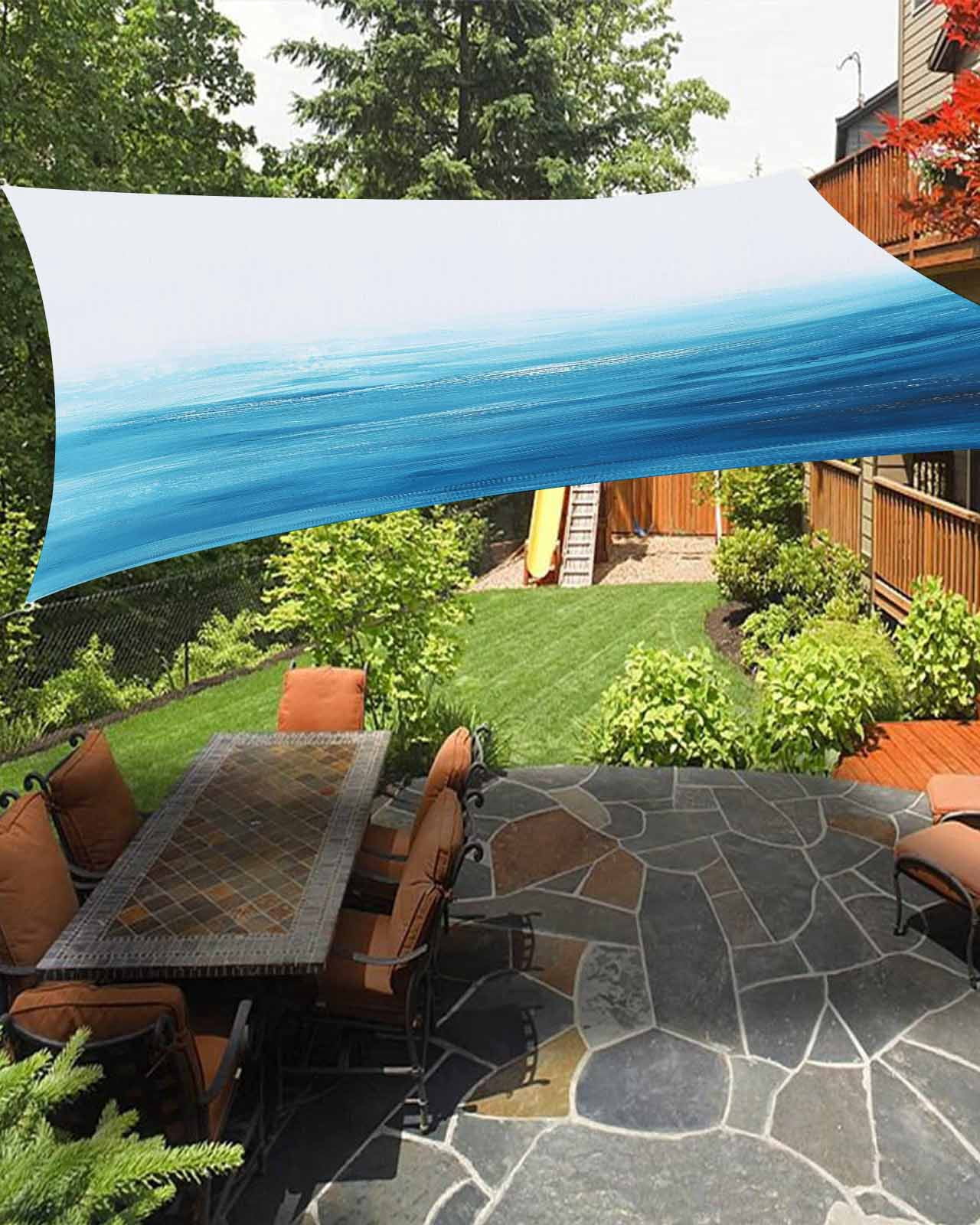 Blue Gradient Waterproof Sun Shade Sail Ocean Abstract Sea level Waves ...