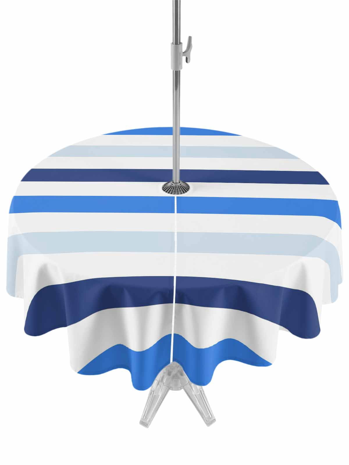 Blue Gradient White Striped Round Outdoor Tablecloth with Umbrella Hole ...