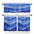 Blue Gradient Window Curtains Valance Set of 3 Fluid Wave Art Abstract ...
