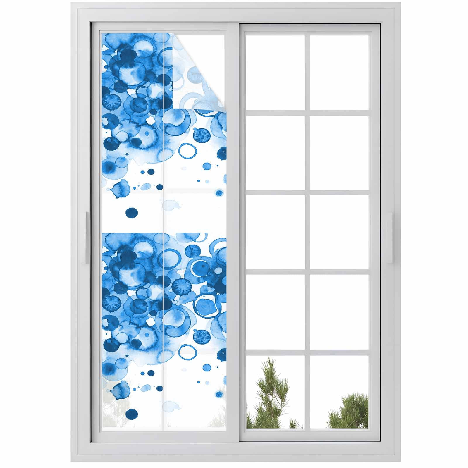 Blue Gradient Window Privacy Film, Abstract Polka Dots Vintage Modern ...