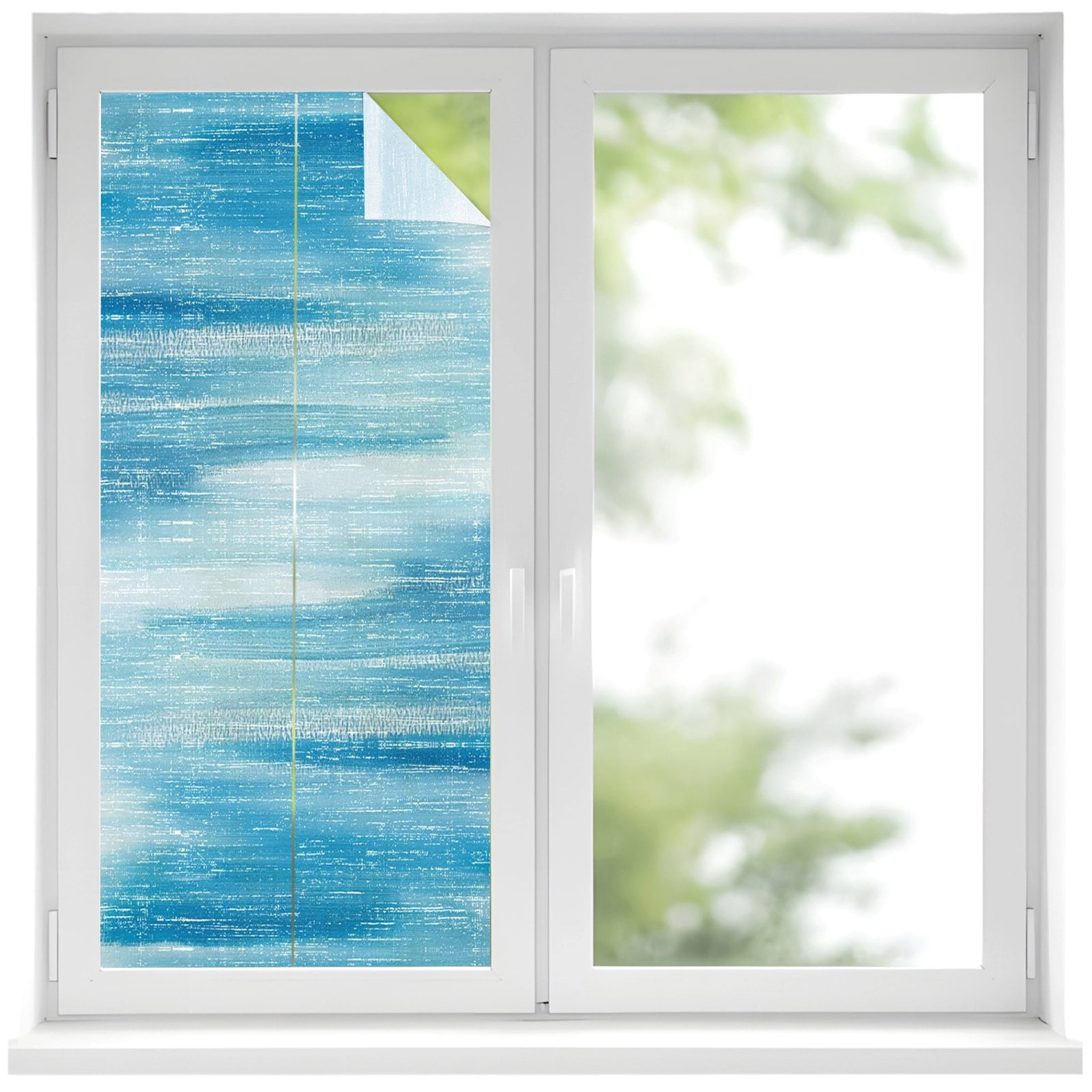Blue Gradient Window Privacy Film, Minimalist Sea Waves Modern Summer ...