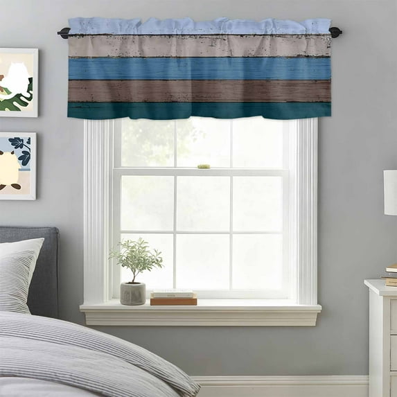 Blue Gradient Wood Board Valances for Windows,Rod Pocket Valance for ...