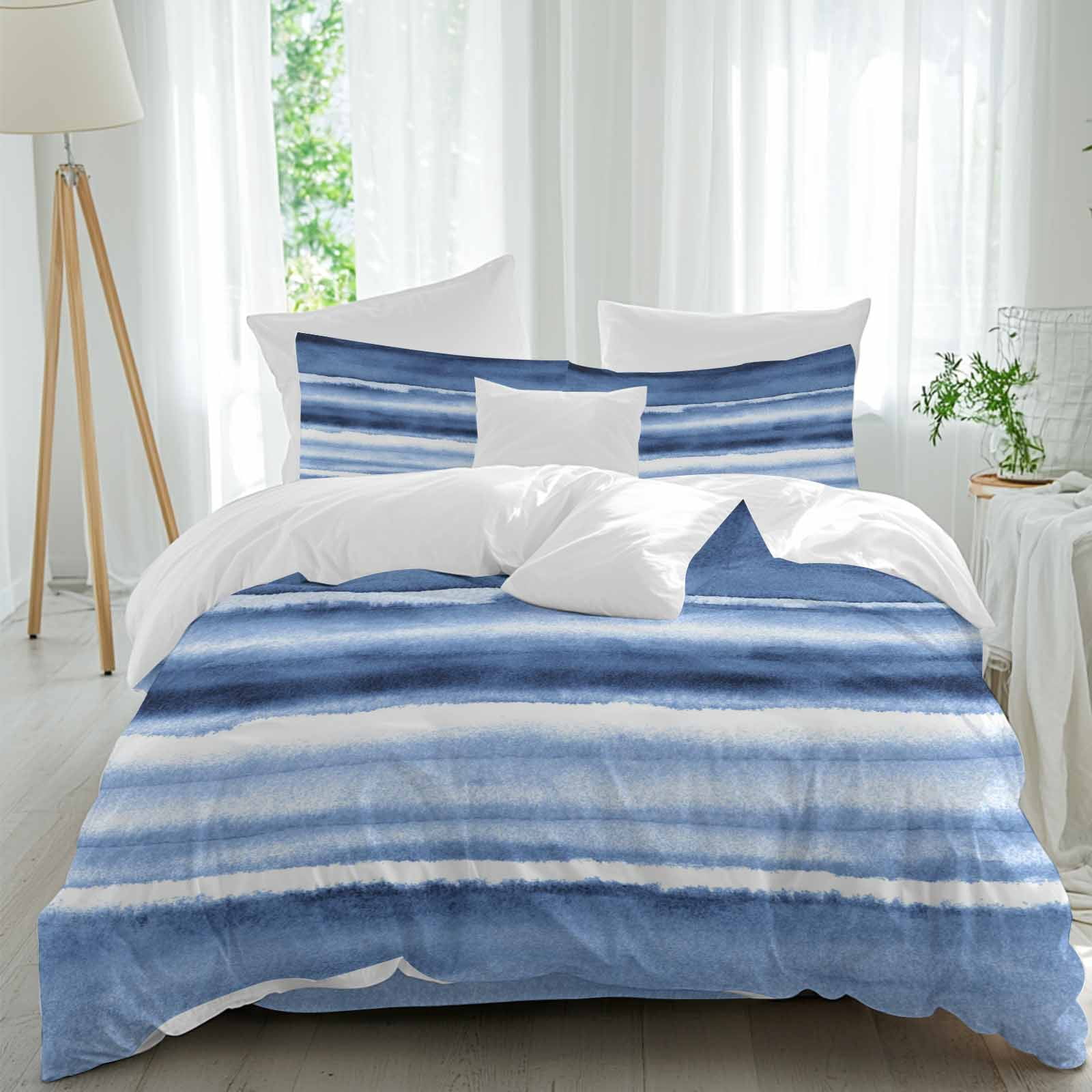 Blue Gradients Comforter Set California King Size, Abstract Wave Stripe ...
