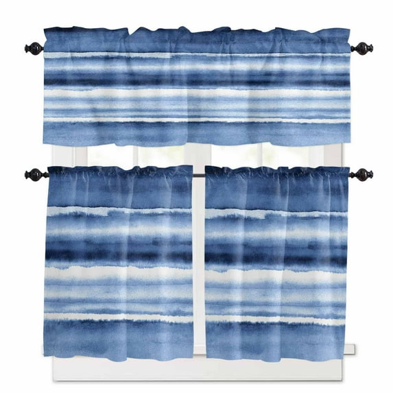 Blue Gradients Kitchen Curtains Valance and Tier Set Abstract Wave ...