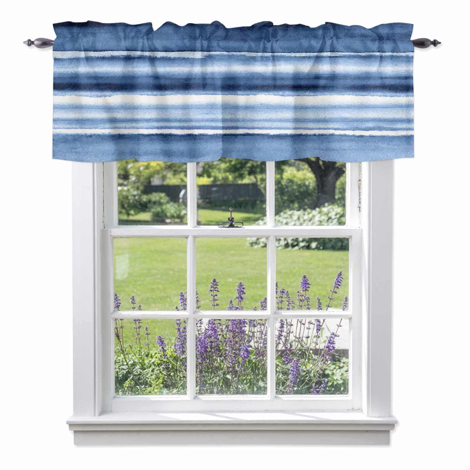 Blue Gradients Valances for Windows Abstract Wave Stripe White ...