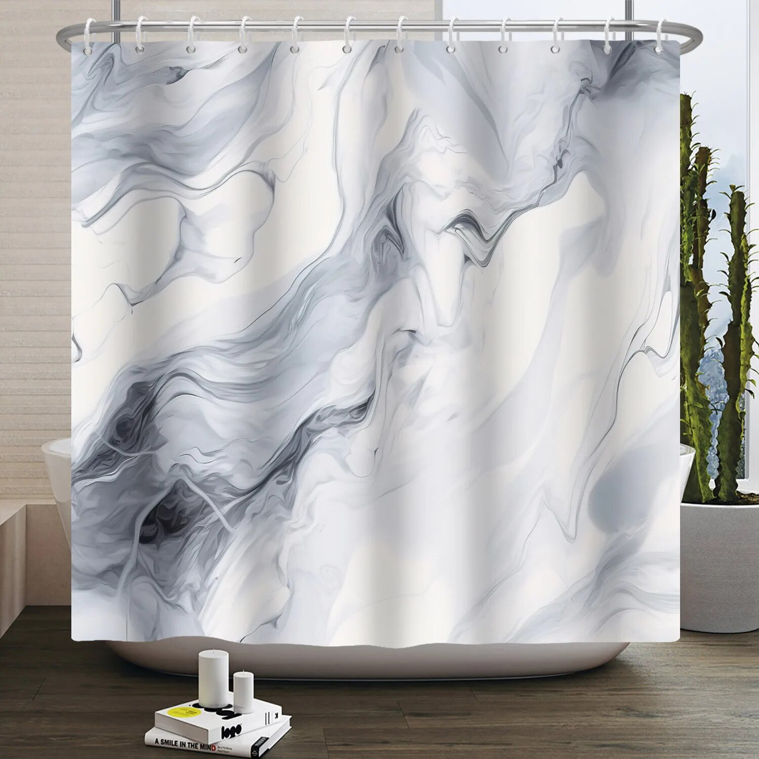 Blue Gradual Change Waterproof Shower Curtain for Bathroom Pink Marble ...