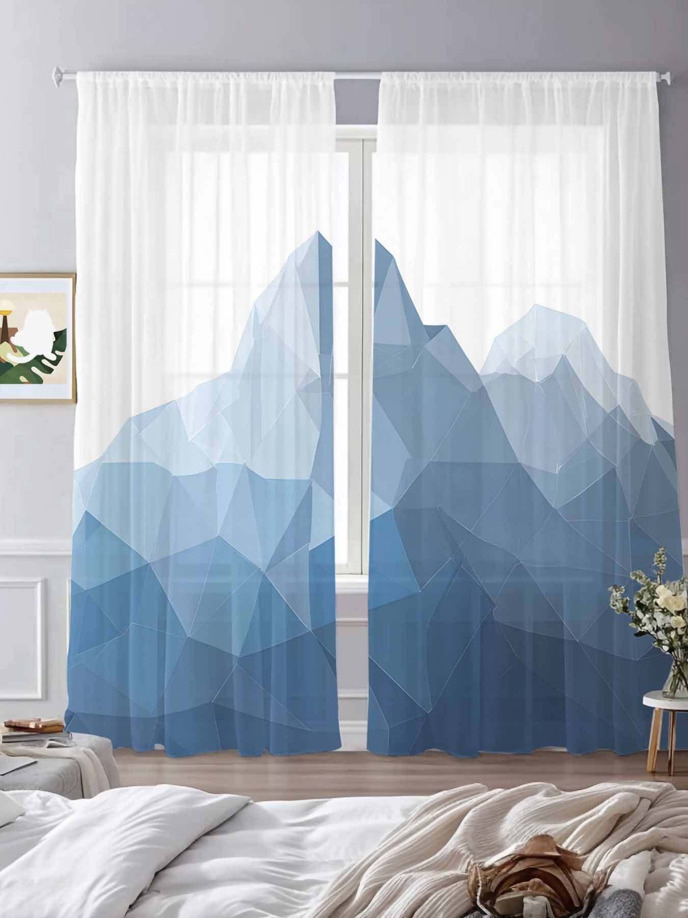 Blue Gradual Colored Blocks Sheer Curtains 2 Panels Set Abstract ...