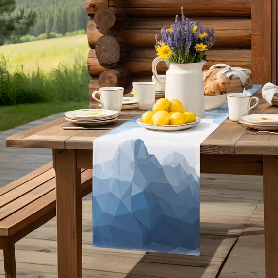 Blue Gradual Colored Blocks Table Runner 13x90in Non-Slip Cotton Linen ...